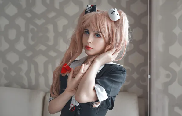 Wallpaper pink hair, long hair, model, cosplay, red lips, gorgeous ...