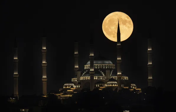 Wallpaper night, Turkey, full moon, Istanbul, Çamlıca Mosque for mobile ...