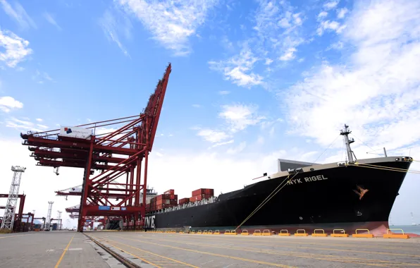 Wallpaper The sky, Port, Pier, Board, Day, The ship, A container ship ...