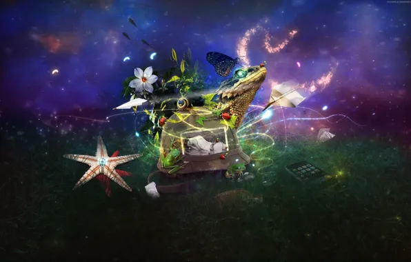 Wallpaper flowers, girls, collage, freckles, four, Michael Shestakov ...