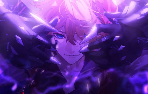 Wallpaper gloves, guy, the color purple, Genshin Impact, Tartaglia for ...