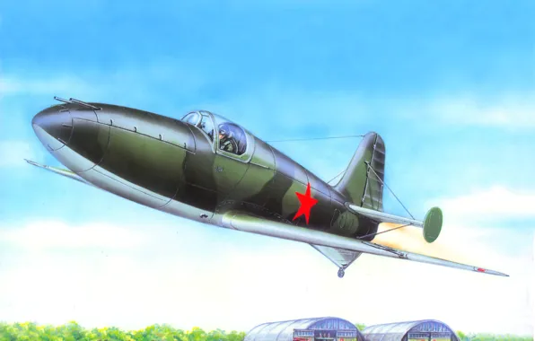 Wallpaper the sky, art, the plane, the rise, first, rocket, Soviet, BI ...