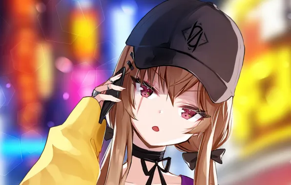 Wallpaper girl, face, cap, Girls Frontline, UMP9 for mobile and desktop ...