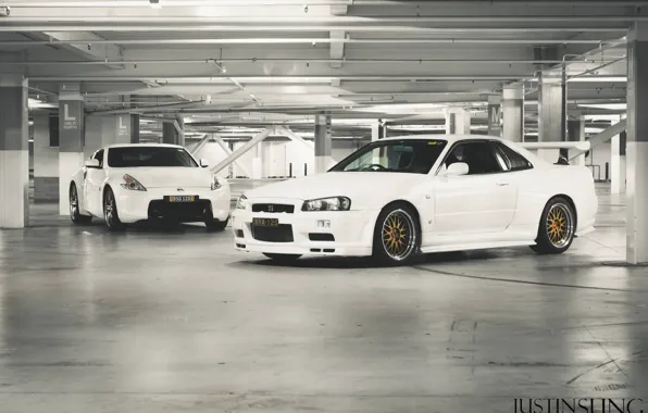 Wallpaper white, nissan, Parking, white, skyline, Nissan, gt-r, 370 ...