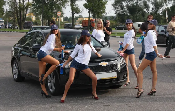 Wallpaper girl, Chevrolet, cap, black car for mobile and desktop ...