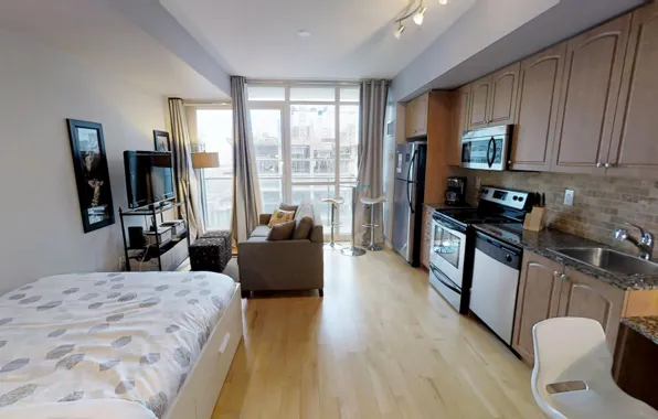 Wallpaper design, interior, kitchen, The Bachelor Apartment, mini ...