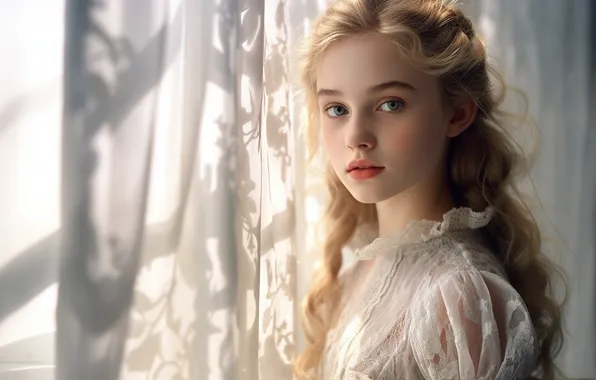 Wallpaper light, portrait, window, girl, AI art, The Art of Artificial Intelligence, neural ...