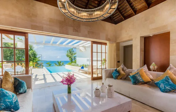 Wallpaper interior, pool, terrace, living room, Residence Grand ...