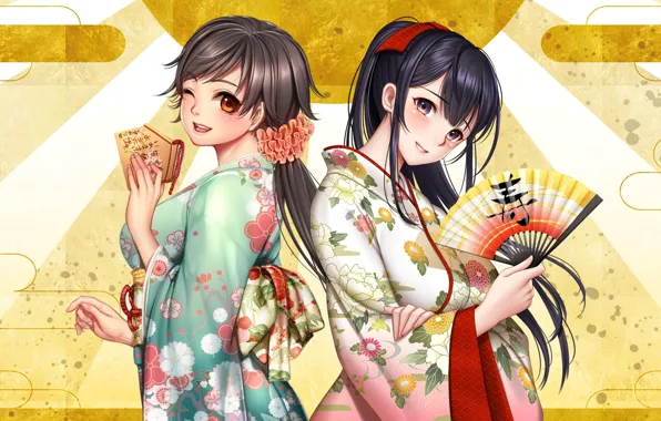 Wallpaper girl, fan, kimono, yukata, anime, art, masami chie, Tokyo Exe ...