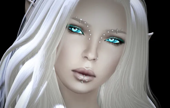 Wallpaper girl, face, elf, piercing, white hair, render images for ...