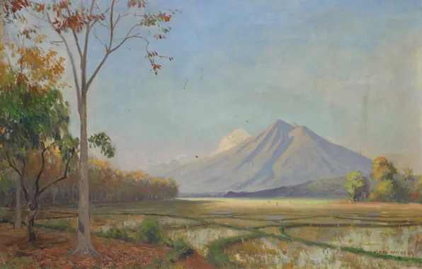 Wallpaper oil, mountain, picture, canvas, Hal Wichers, Indian Landscape ...