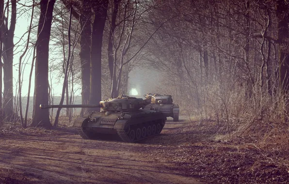 Wallpaper road, trees, alley, tanks, military equipment, medium tank ...