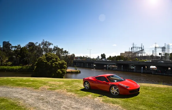 Wallpaper the sky, trees, red, bridge, red, ferrari, Ferrari, Blik ...