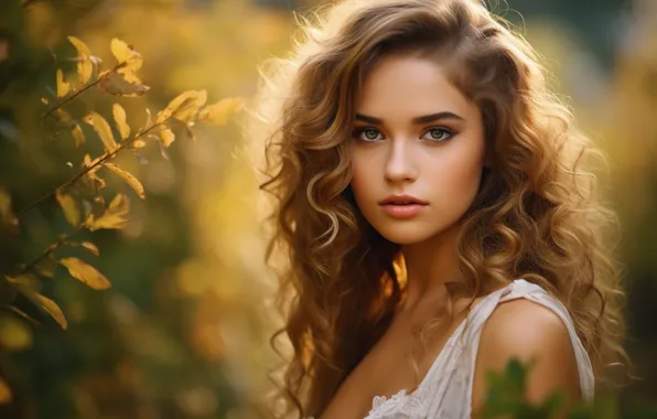 Wallpaper autumn, look, leaves, girl, light, branches, nature, face for ...