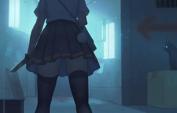 Download wallpaper cat, girl, lane, school uniform, section art in ...