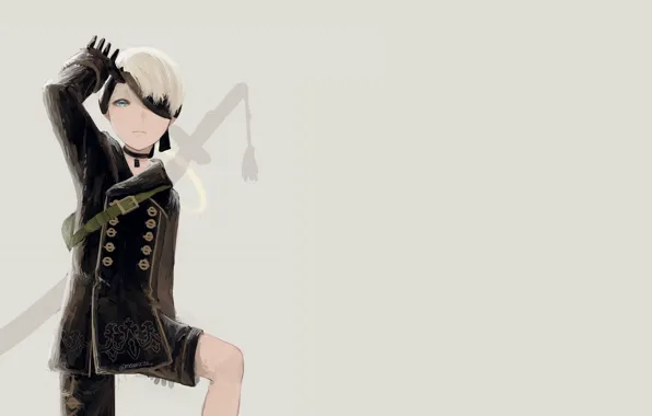 Download wallpaper background, boy, eye patch, Nier Automata, YoRHa No ...