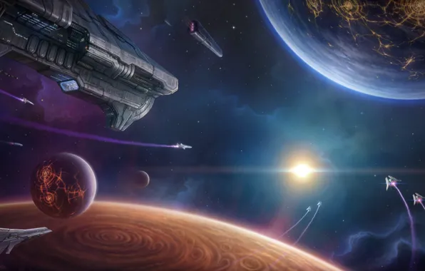 Wallpaper space, planet, stars, flight, Space fleet images for desktop ...