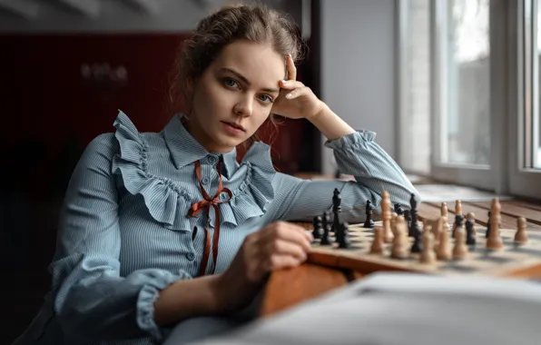 Wallpaper look, girl, pose, model, portrait, makeup, chess, dress ...