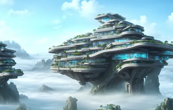 Wallpaper future, sky, art, fantastic, digital art, mount, complex ...