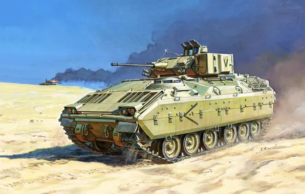 Wallpaper war, art, painting, M2 Bradley, Bradley Fighting Vehicle ...