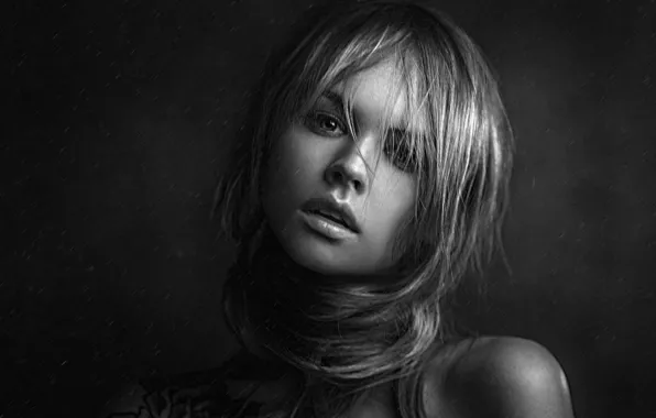 Wallpaper Girl Photo Look Lips Face Hair Portrait Black And