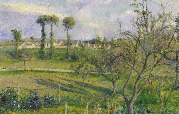 Wallpaper landscape, nature, picture, Camille Pissarro, Sunset at ...