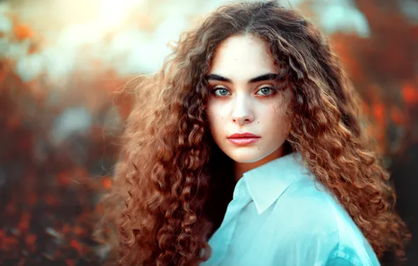 Wallpaper look, girl, light, nature, portrait, makeup, blouse, shirt ...