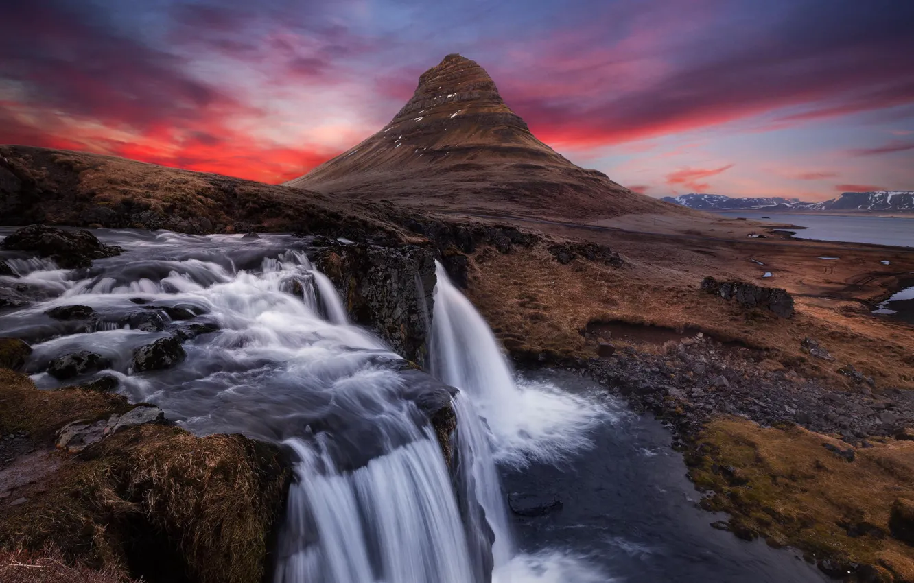 Wallpaper landscape, mountain, waterfall, Island, Kirkjufell, Waterfall ...