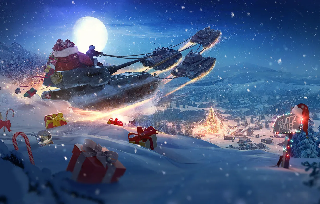 Wallpaper Winter, Night, Snow, New Year, Christmas, Santa, Santa Claus ...