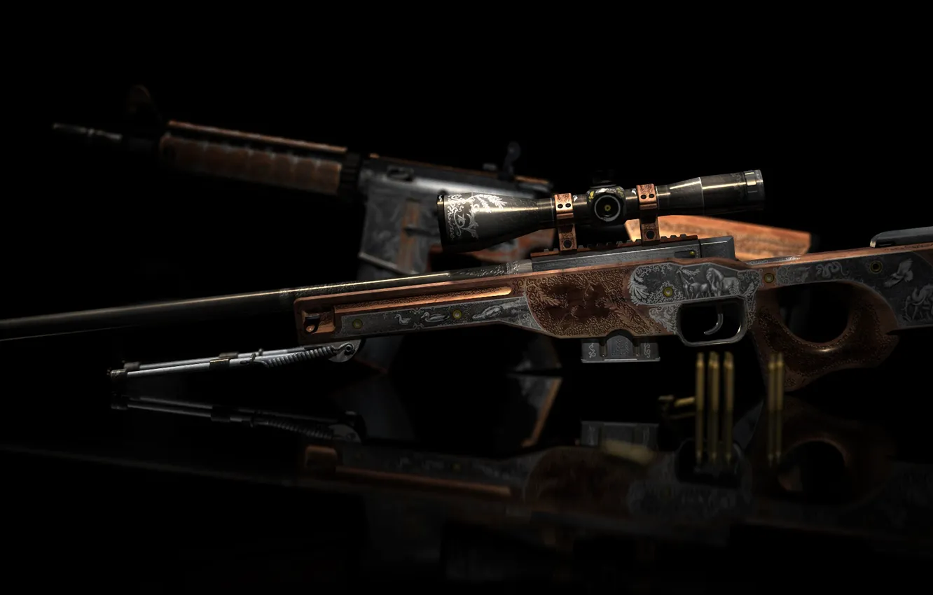 Wallpaper animals, cartridges, engraving, rifle, workshop, cs go ...