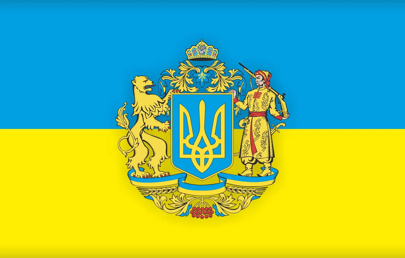 Wallpaper yellow, background, blue, flag, coat of arms, Ukraine ...