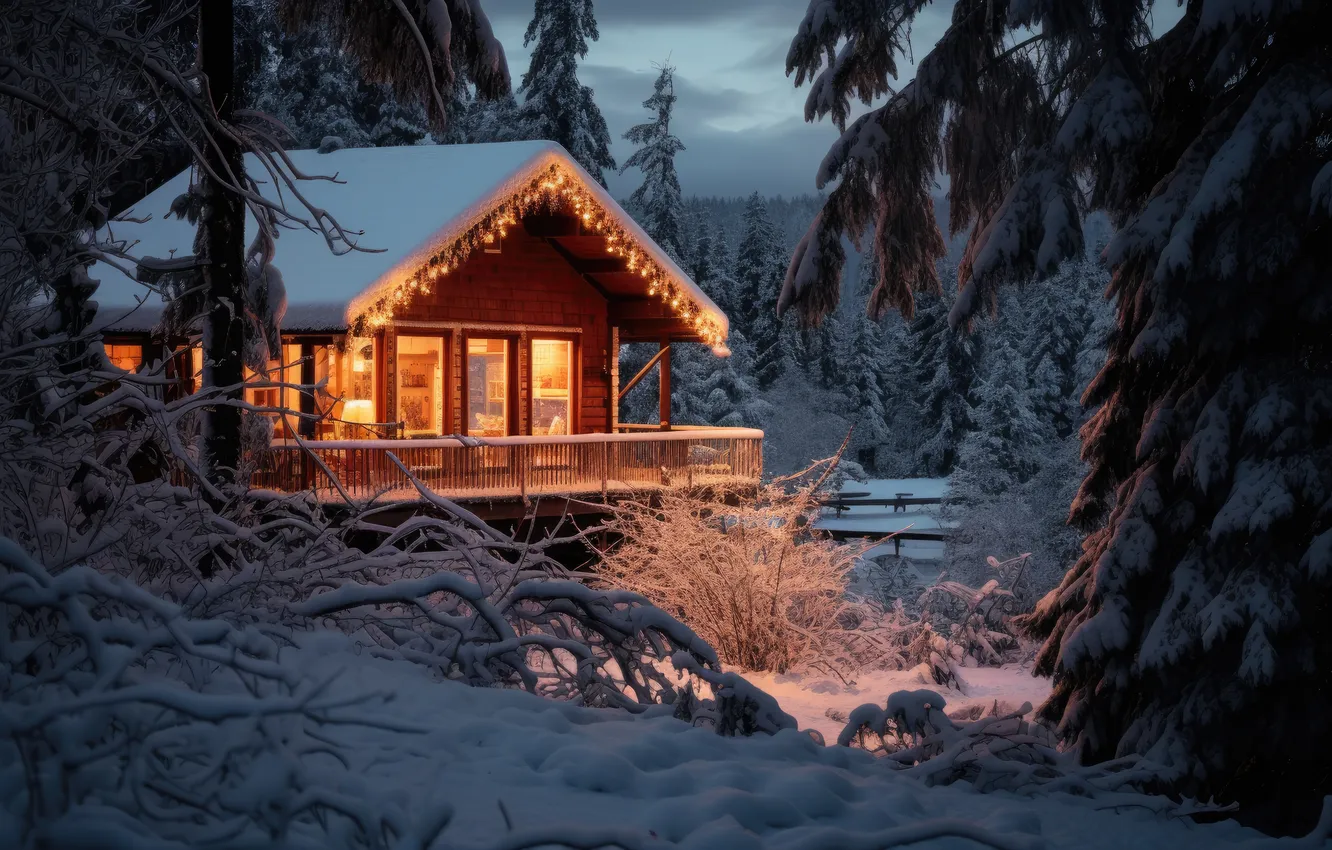Wallpaper winter, forest, snow, house, house, hut, forest, winter for ...