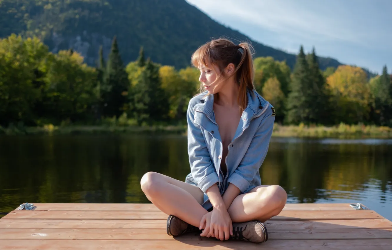 Wallpaper Dock, long hair, nature, women, brunette, Ariel Rebel, no bra ...