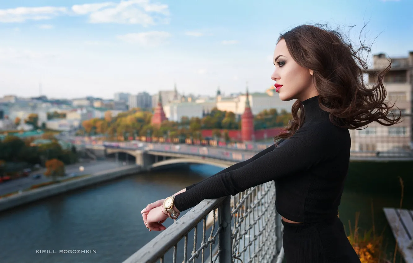 Wallpaper landscape, the city, pose, river, model, portrait, makeup ...