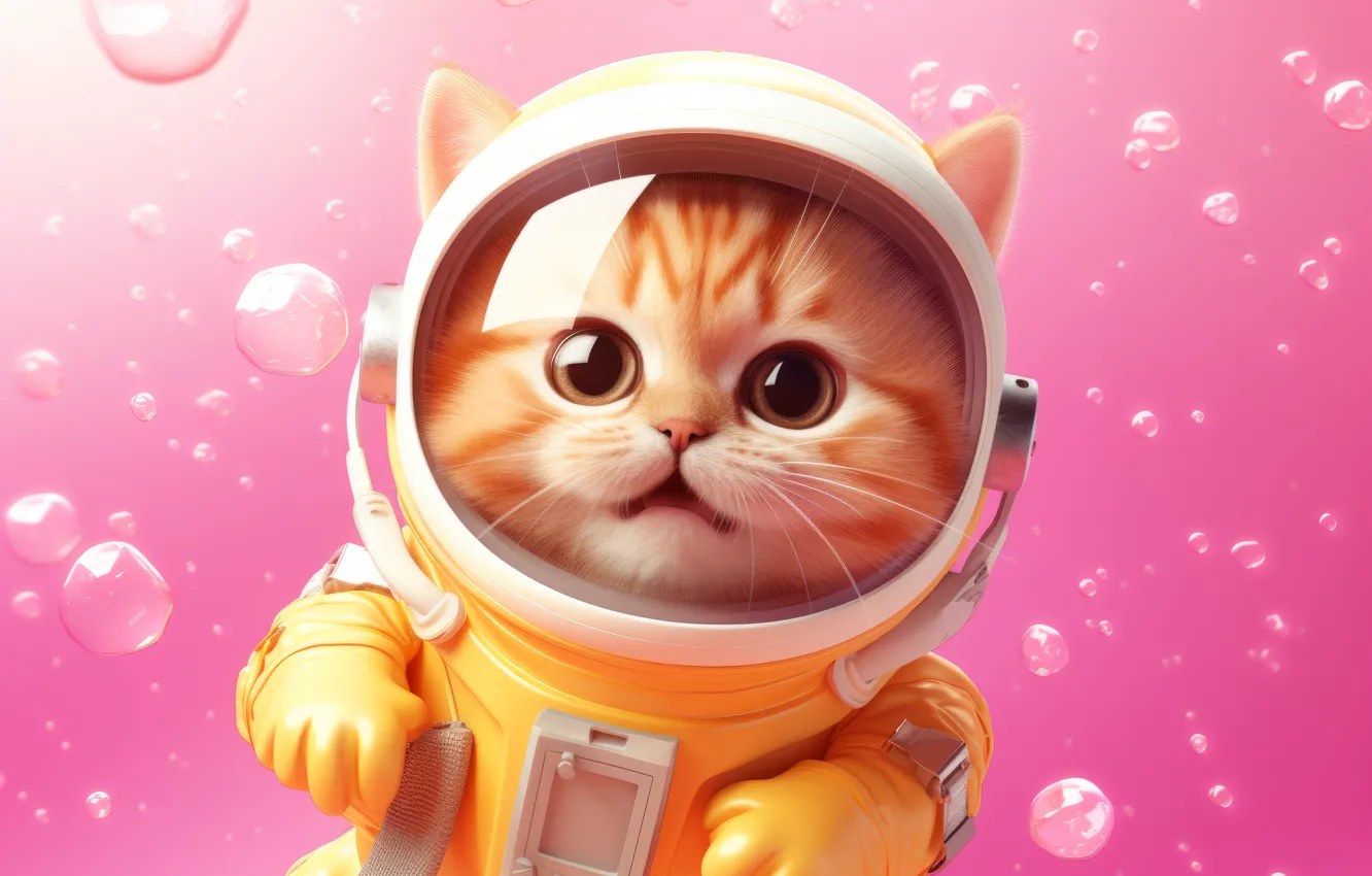 Wallpaper cat, look, glass, space, flight, pose, kitty, portrait for ...