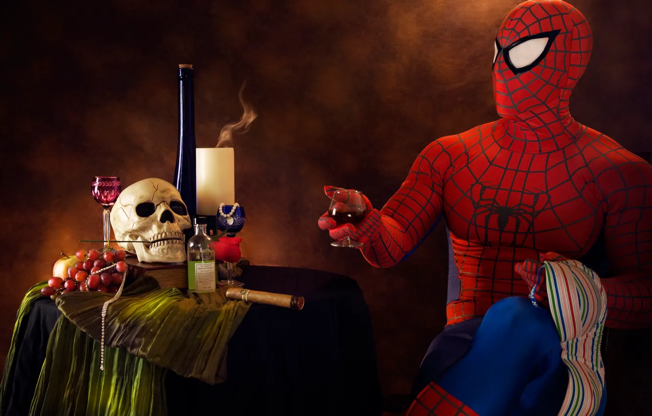 Wallpaper skull, humor, cigar, booze, spider-man for mobile and desktop ...