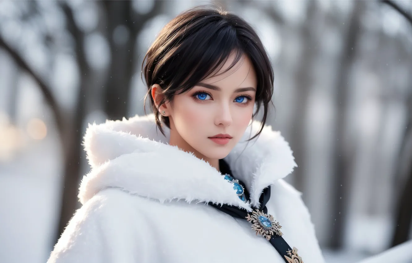 Wallpaper girl, fantasy, nature, art, blue eyes, winter, snow, fantasy ...