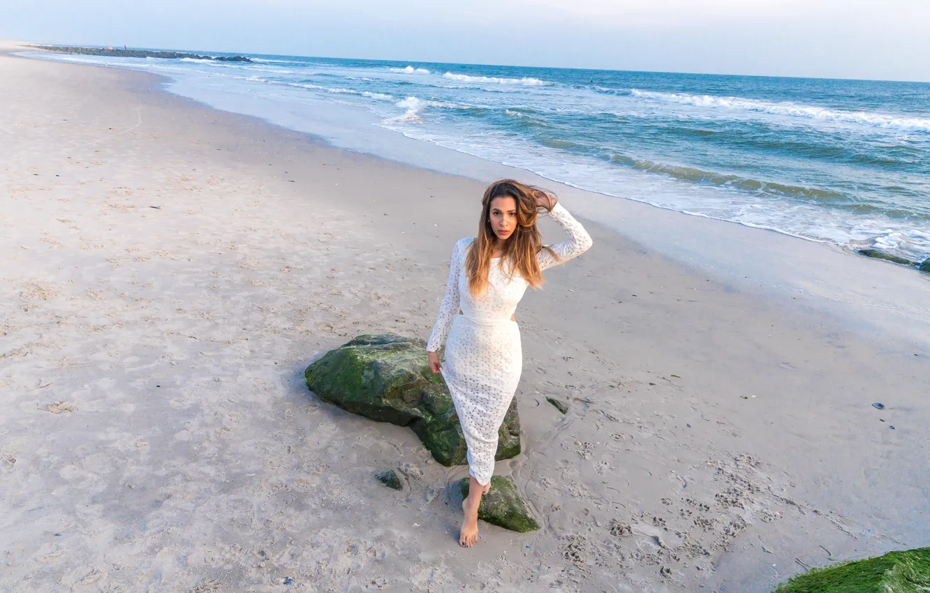 Wallpaper beach, girl, the ocean, shore for mobile and desktop, section ...