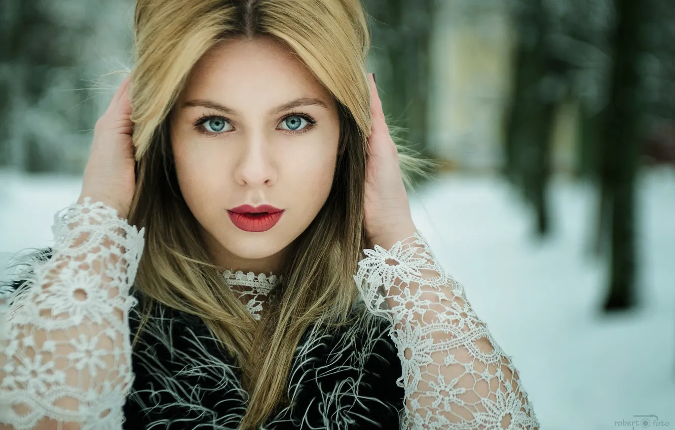 Wallpaper winter, look, snow, trees, face, pose, background, model for ...