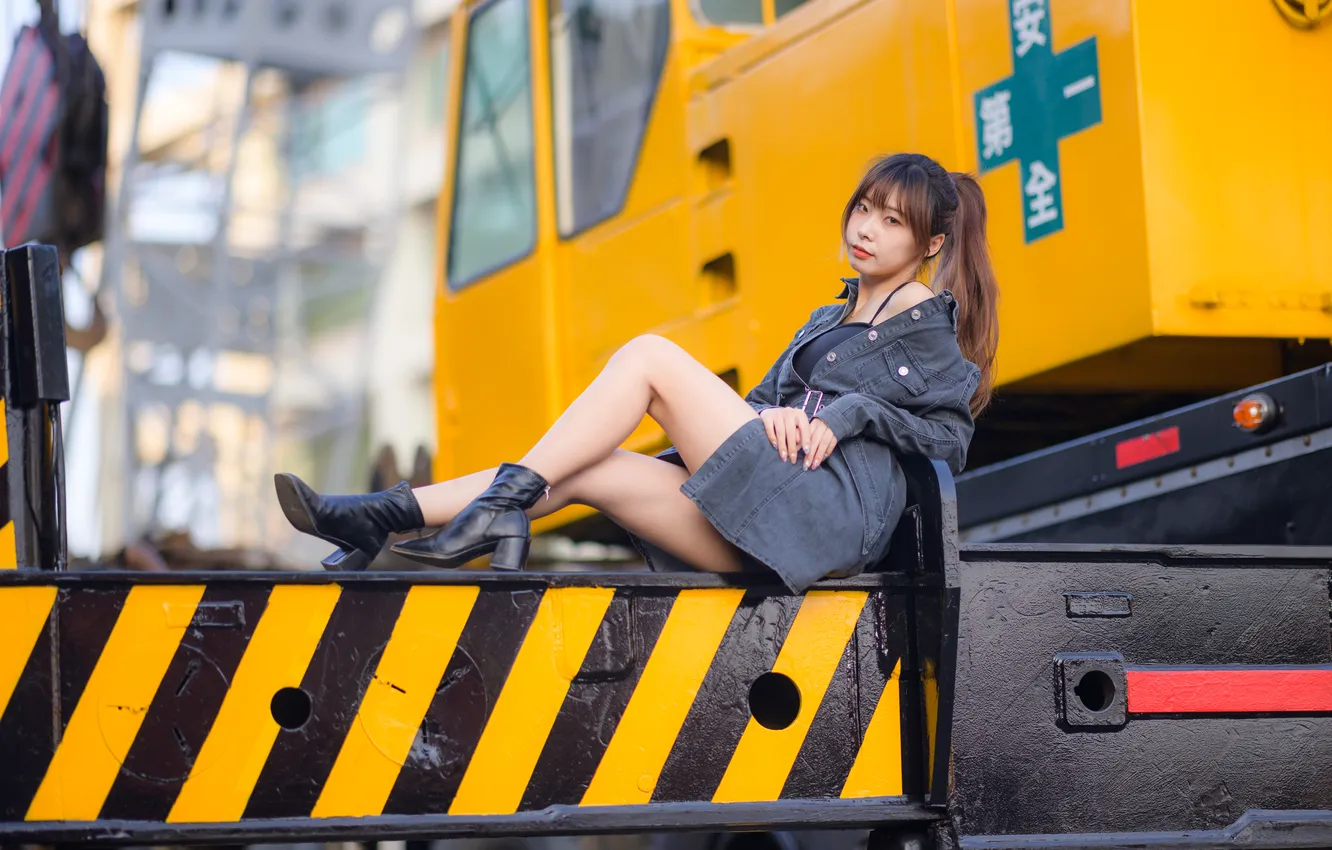 Wallpaper pose, feet, boots, dress, Asian, sitting for mobile and ...