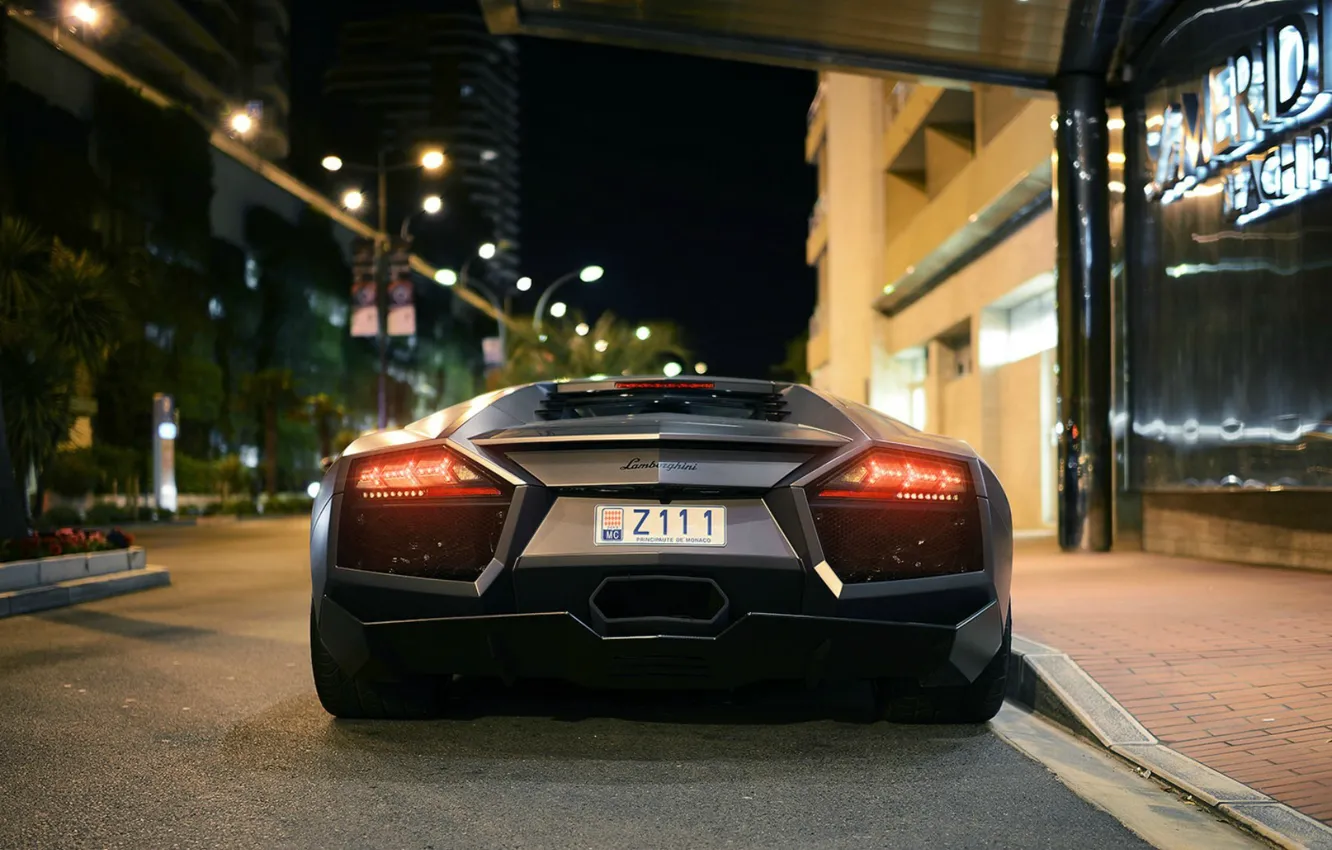 Wallpaper Lamborghini, Reventon, Grey, Night city, Rear view, SuperCar ...