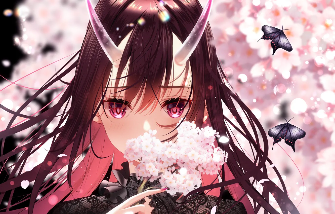 Wallpaper girl, butterfly, Sakura, the demon for mobile and desktop ...