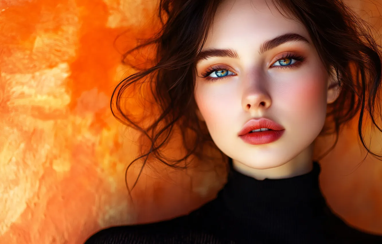 Wallpaper look, girl, face, pose, portrait, AI art, neural network for ...