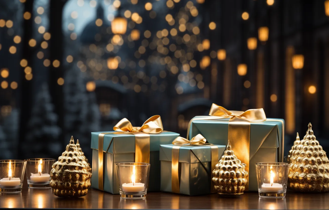 Wallpaper lights, candles, Christmas, gifts, New year, bokeh, Christmas trees, AI art for mobile ...