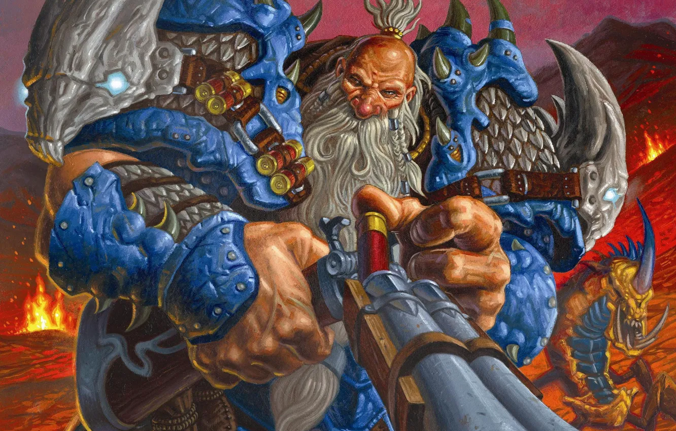 Wallpaper map, art, lava, the gun, beard, WoW, World of Warcraft ...