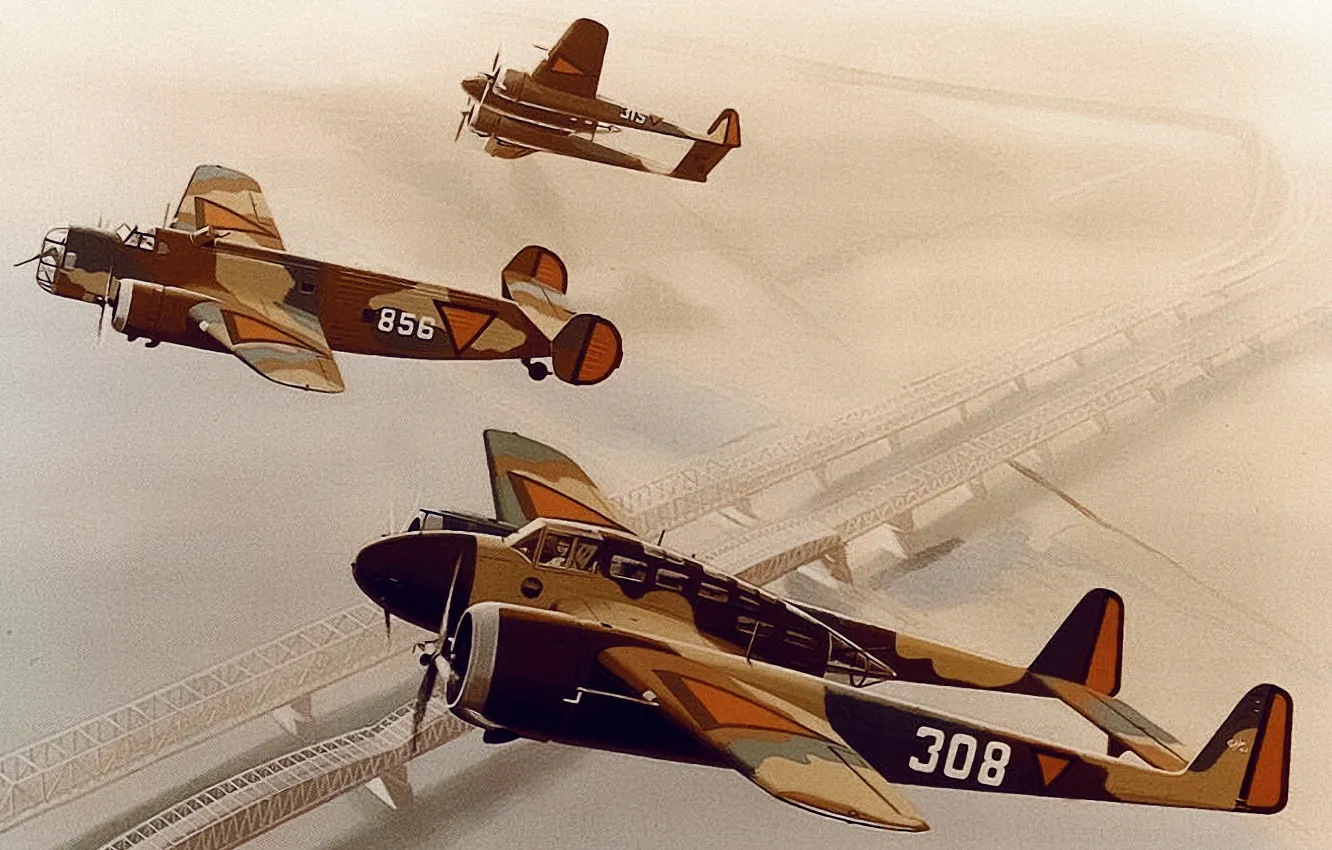 Wallpaper war, art, painting, drawing, ww2, the fokker g1, the fokker T ...