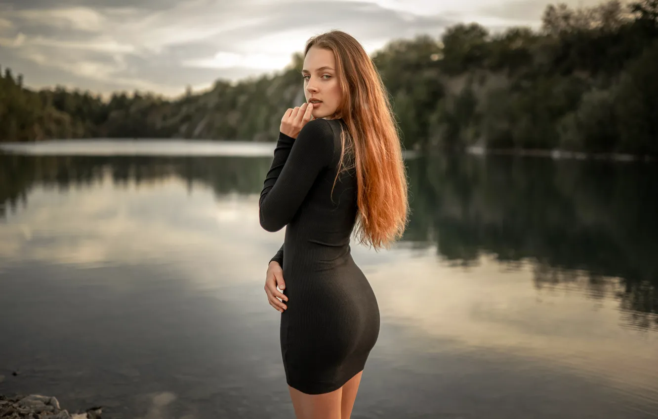 Wallpaper trees, landscape, pose, river, model, portrait, makeup ...