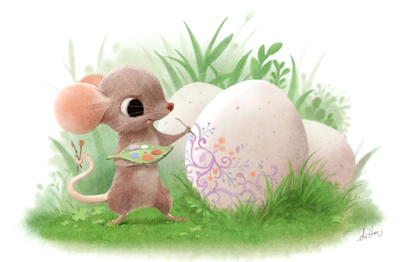 Wallpaper holiday, egg, mouse, art, Easter, children's, Sydney Hanson ...