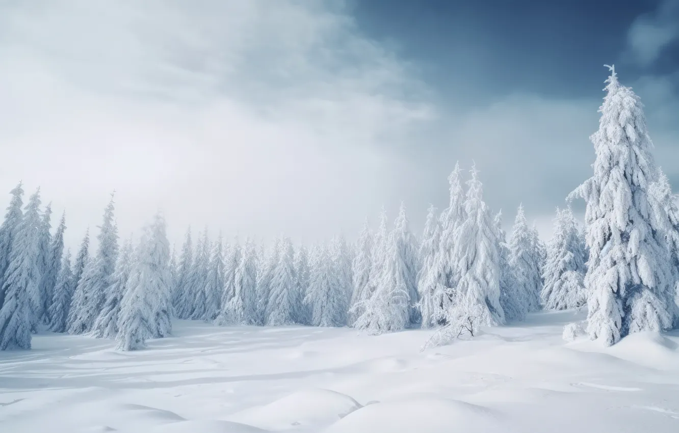 Wallpaper winter, frost, forest, the sky, clouds, snow, landscape ...