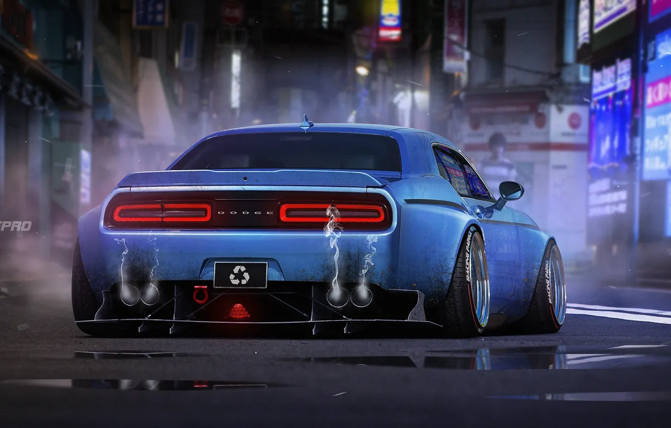 Wallpaper Auto, Blue, Machine, Dodge, Challenger, Dodge Challenger, Rendering, Dmitry Strukov ...